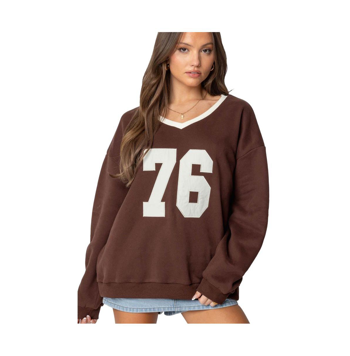Click here for Edikted Womens 76 Oversized V Neck Sweater - Brown prices