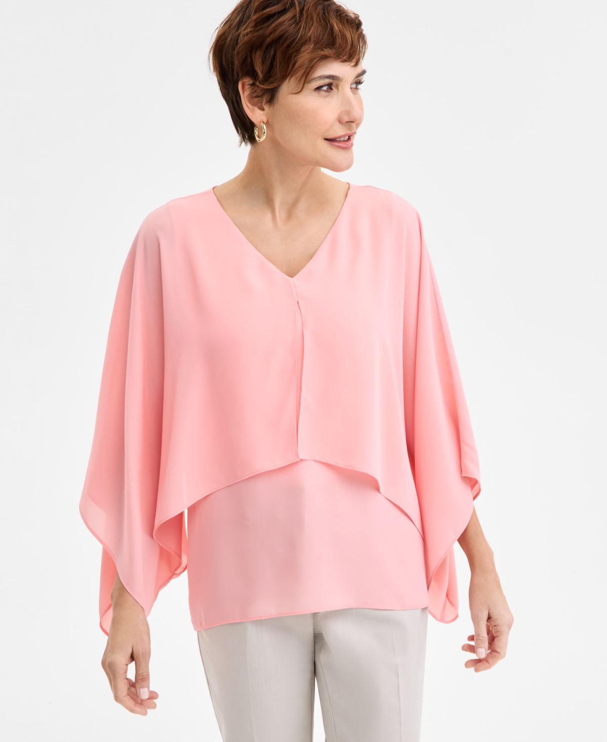 Click here for Jm Collection Womens V-Neck Tiered Poncho Top  Exc... prices