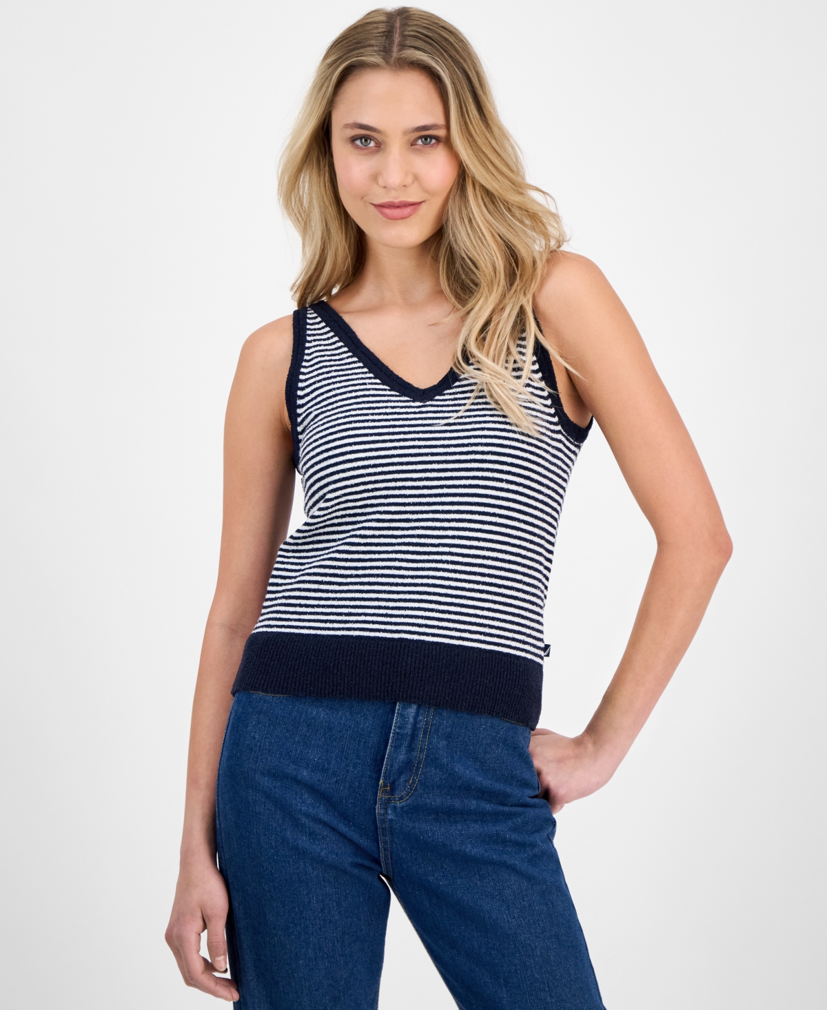 Click here for Nautica Jeans Womens Terry Striped Sleeveless Swea... prices
