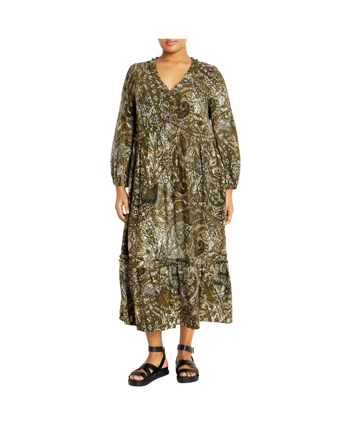 Click here for Plus Size Gaia Print Dress - Olive paisley prices