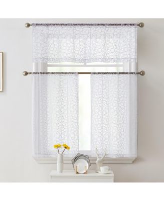 HLC.me Audrey Embroidered Sheer Voile 3-Piece Kitchen Curtain Cafe ...