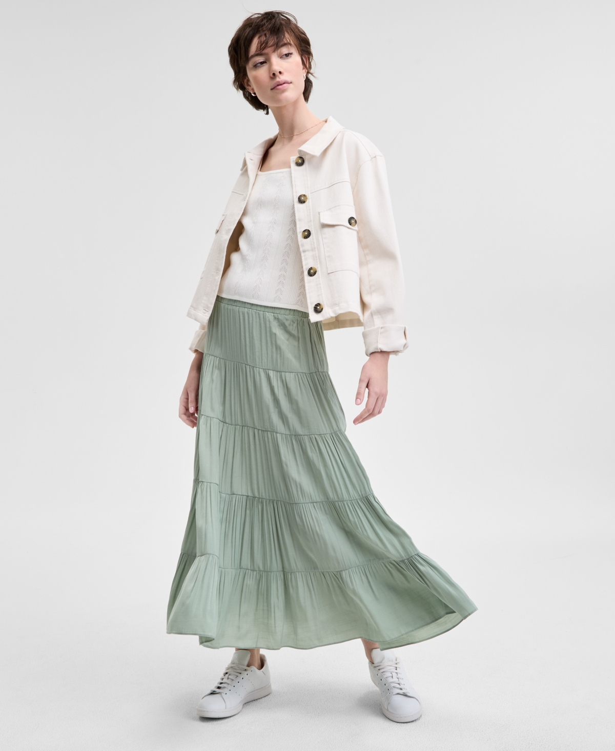 Click here for And Now This Womens Pull-On Tiered Maxi Skirt - Br... prices