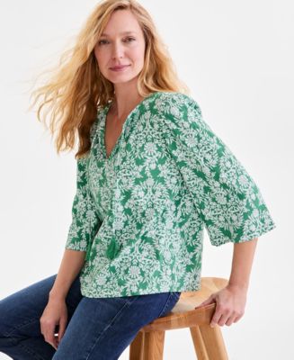 Style & Co Petite Floral Medallion Easy Split-Neck Blouse, Exclusively at Macy's - Macy's