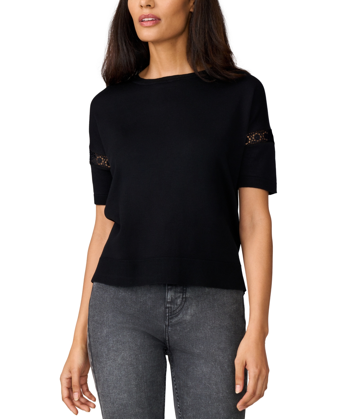 Click here for Melissa Paige Womens Lace-Inset Short-Sleeve Sweat... prices