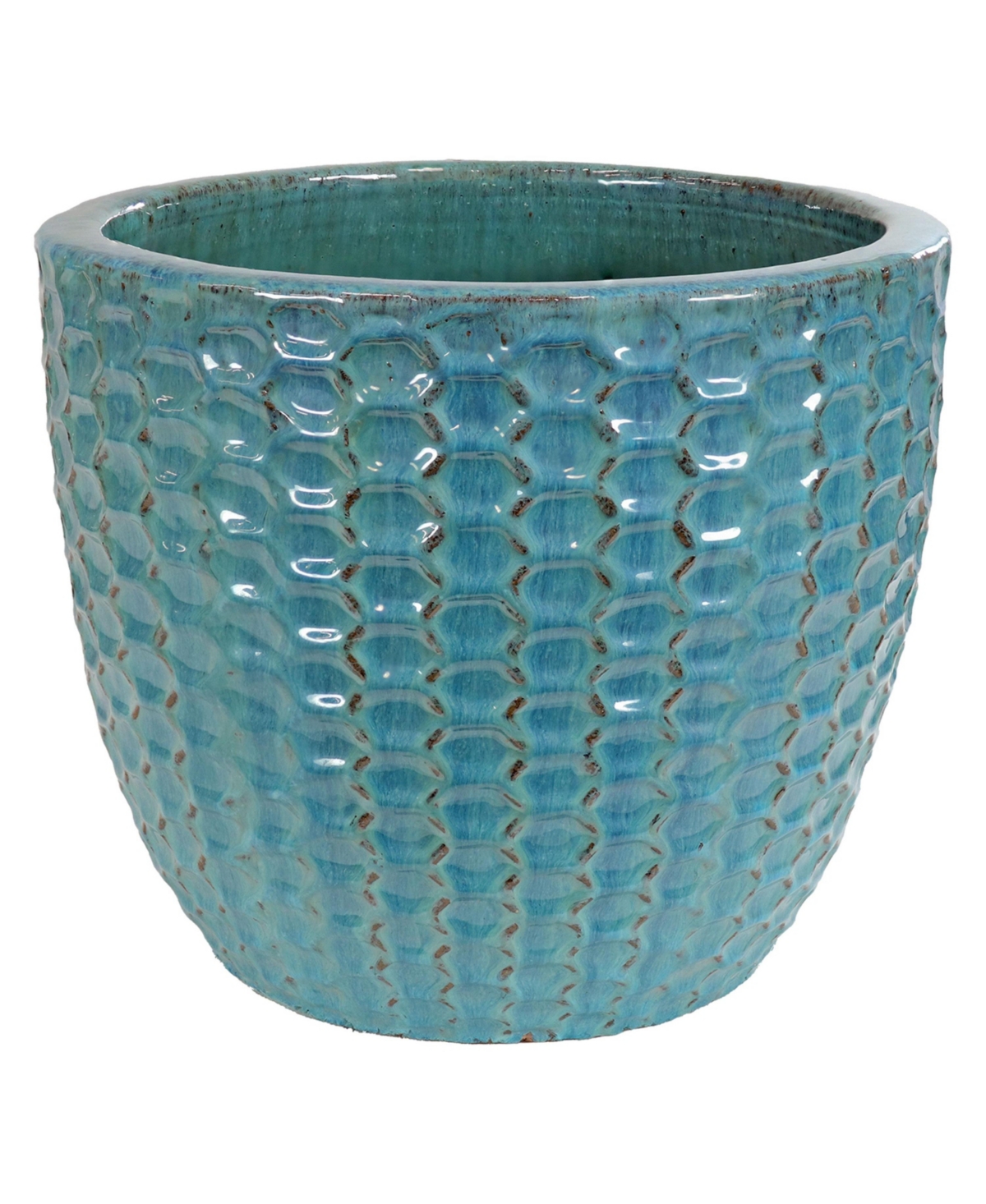 Click here for Raised Hexagon Pattern Glazed Ceramic Planter - Tu... prices
