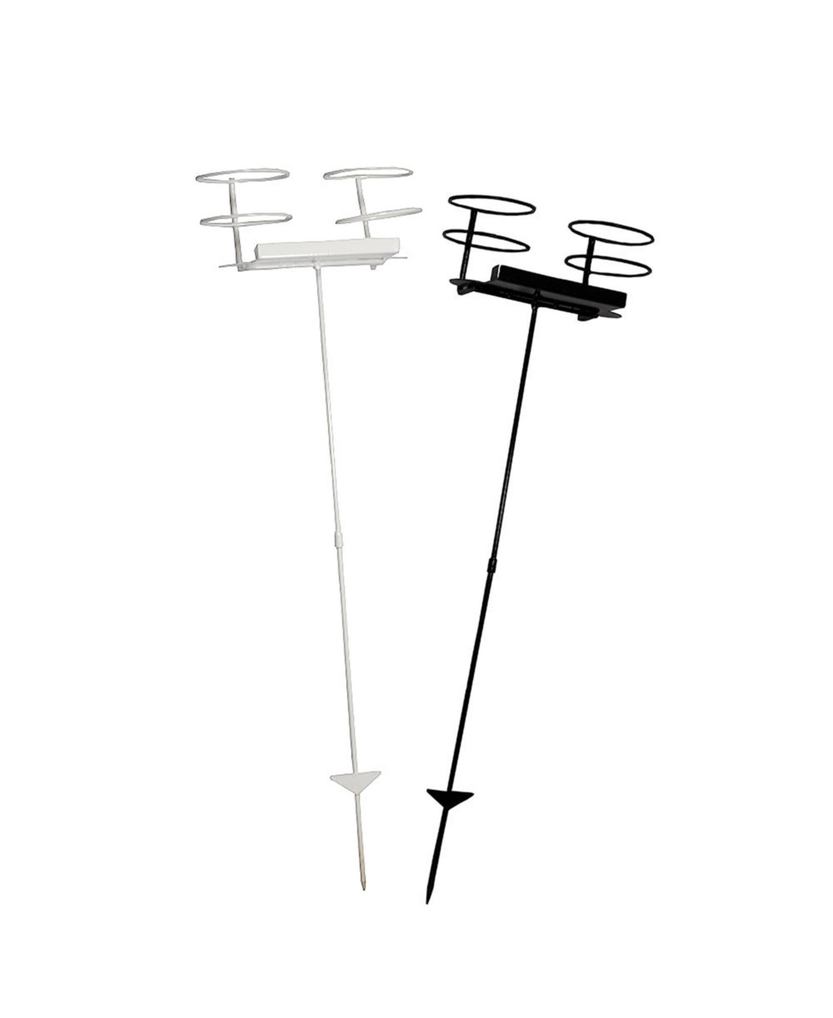 Outdoor Drink/Beverage Holder Stakes with Side Tray for Lawn  2pk  Black and White - Black