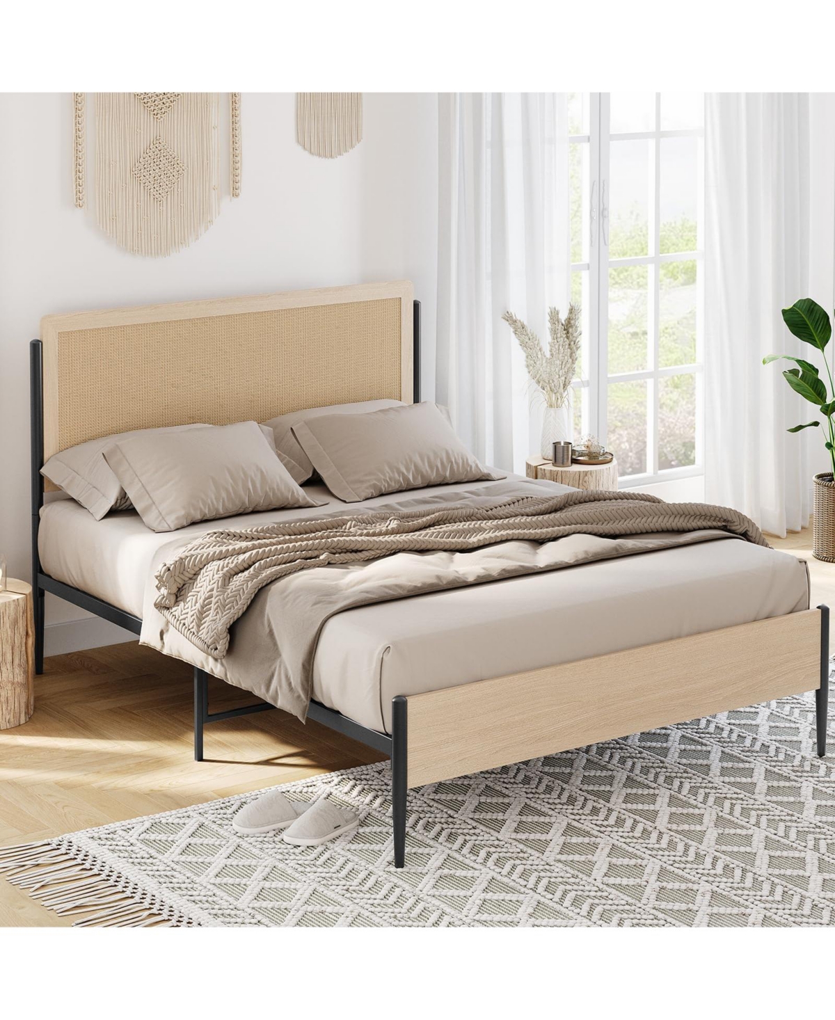 Click here for gaomon Queen Bed Frame with Rattan Headboard  Plat... prices