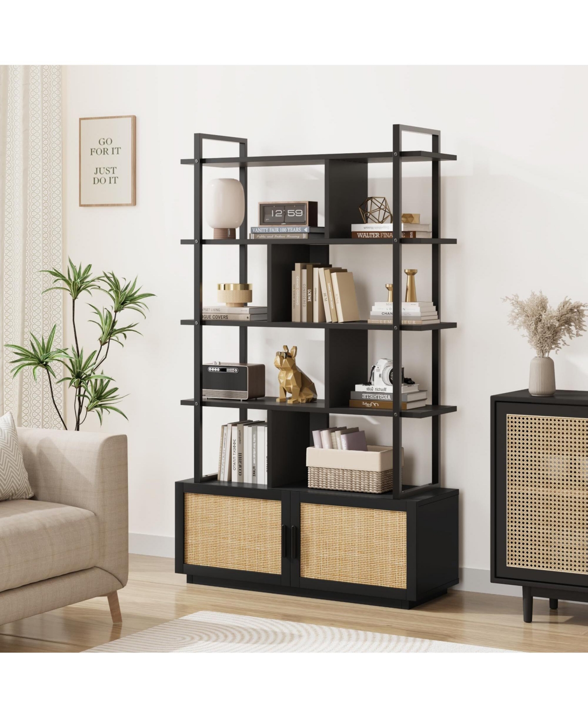 Click here for gaomon 5 Tier Rattan Bookshelf with Storage Cabine... prices