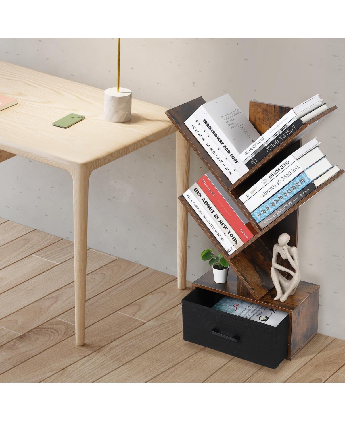 Click here for gaomon 4 Tier Tree Bookshelf with Storage Drawer -... prices