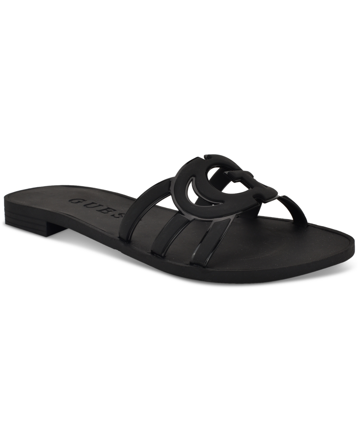 Guess Womens Elyho Logo Cutout Flat Jelly Sandals - Black