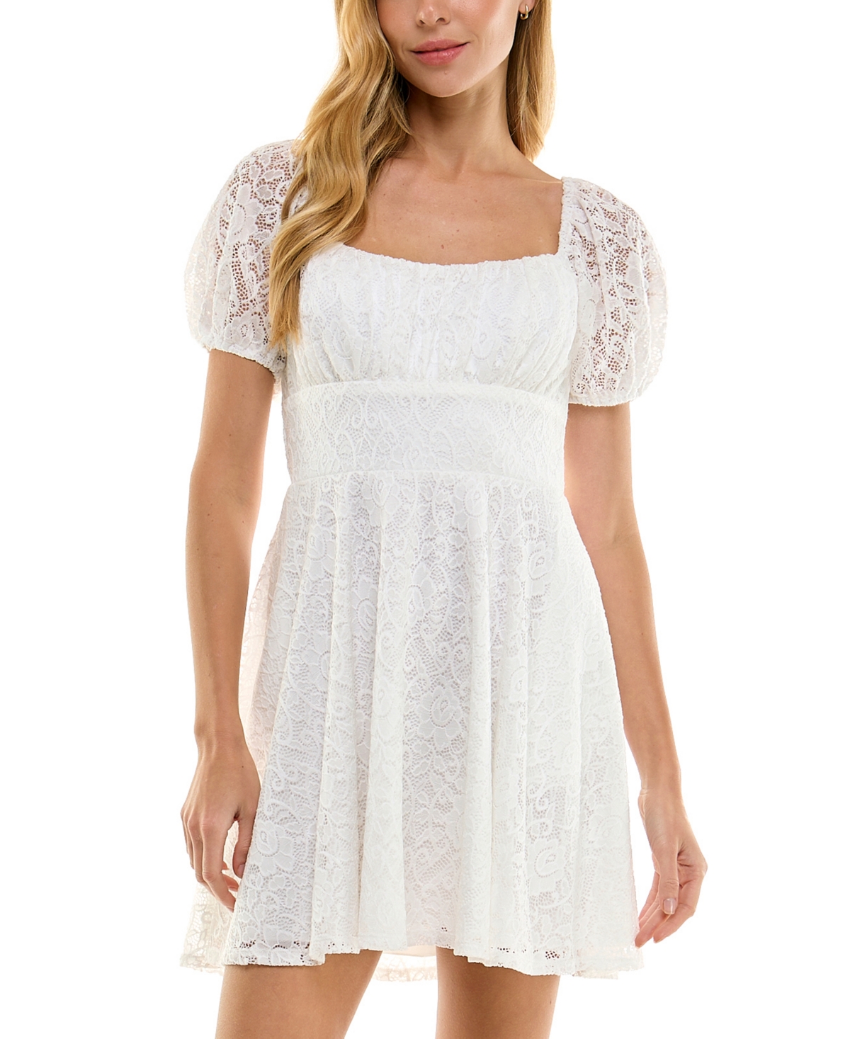 Click here for City Studios Juniors Lace Fit & Flare Dress - Whit... prices
