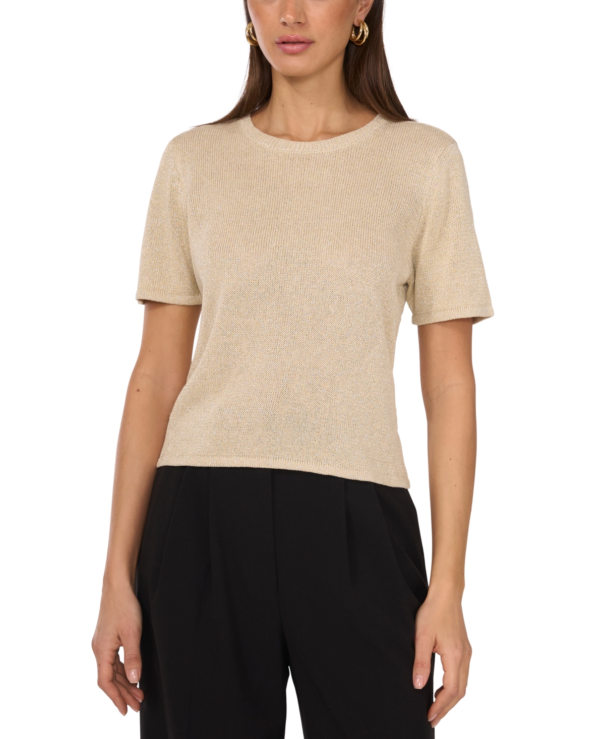 Click here for Vince Camuto Womens Crewneck Short-Sleeve Shimmer... prices