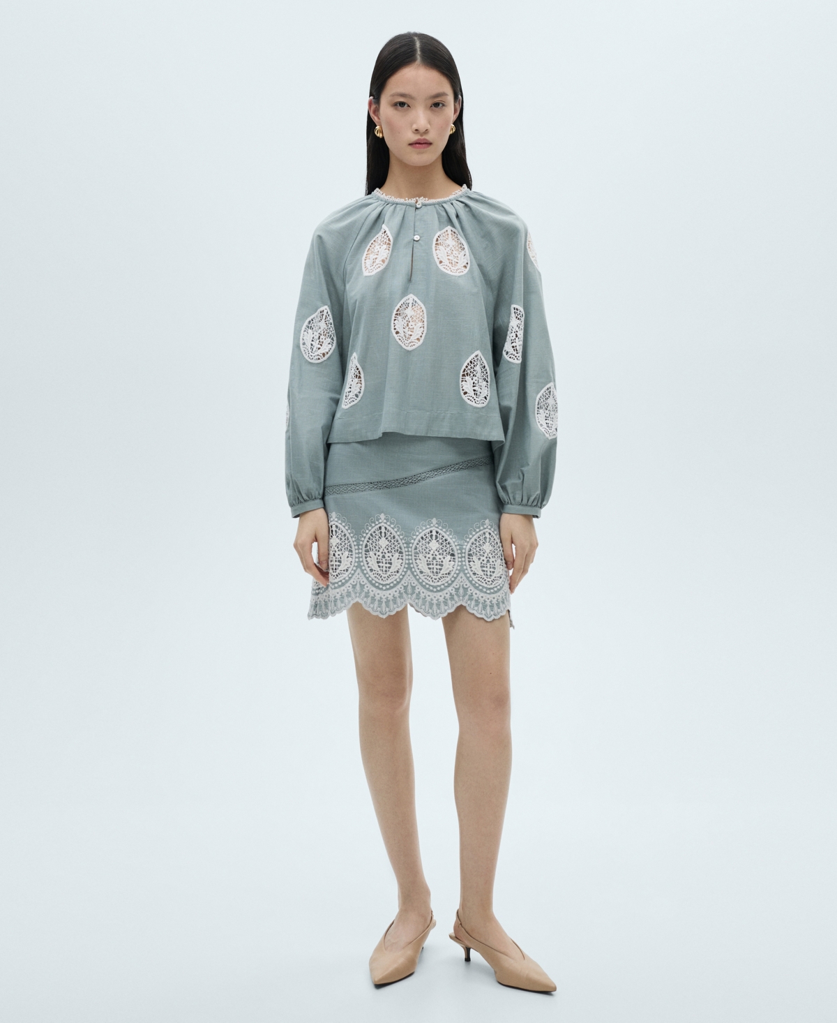 Click here for Mango Womens Embroidered Details Blouse - Blue prices