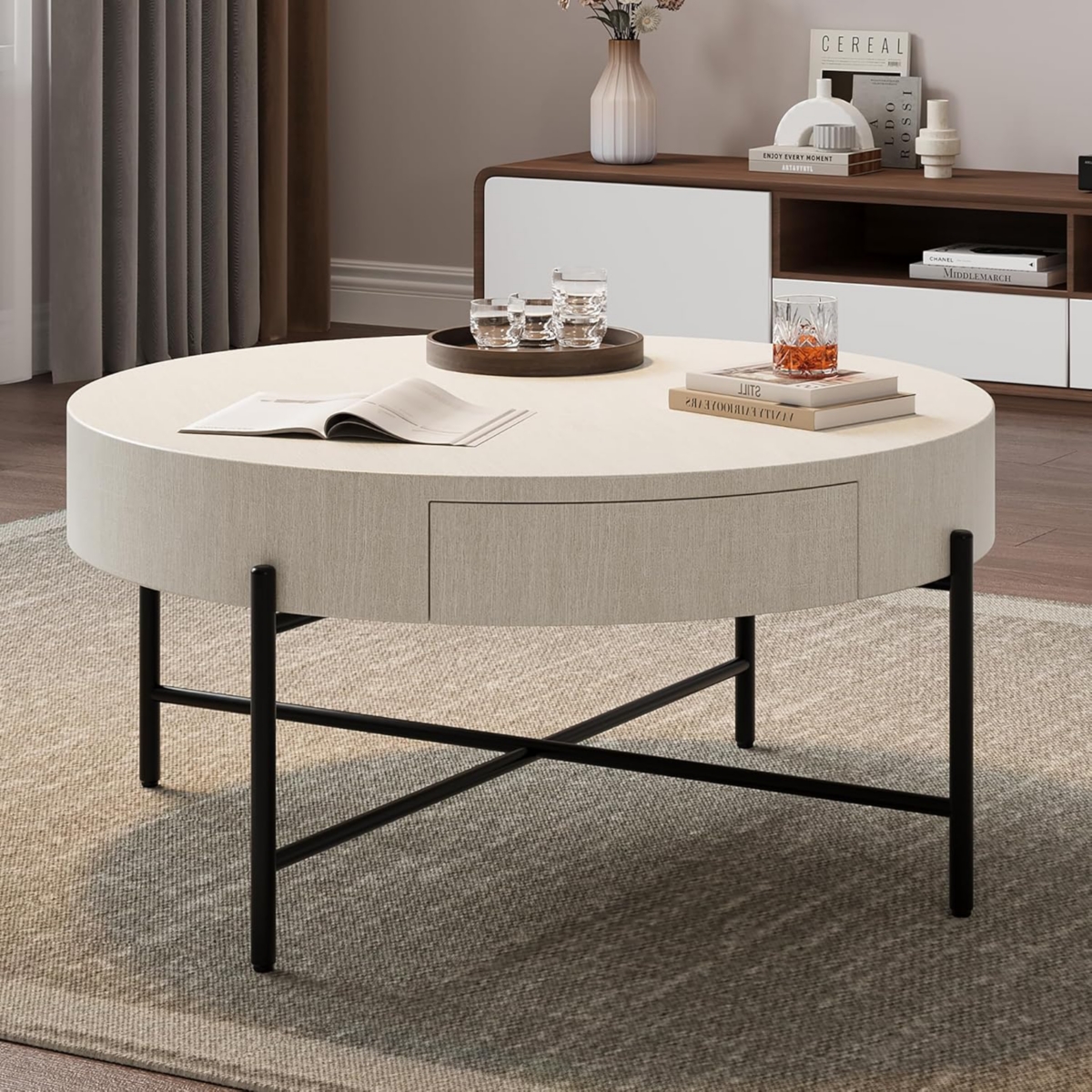 Click here for Coffee Table with Drawers Round Center Table - Nat... prices