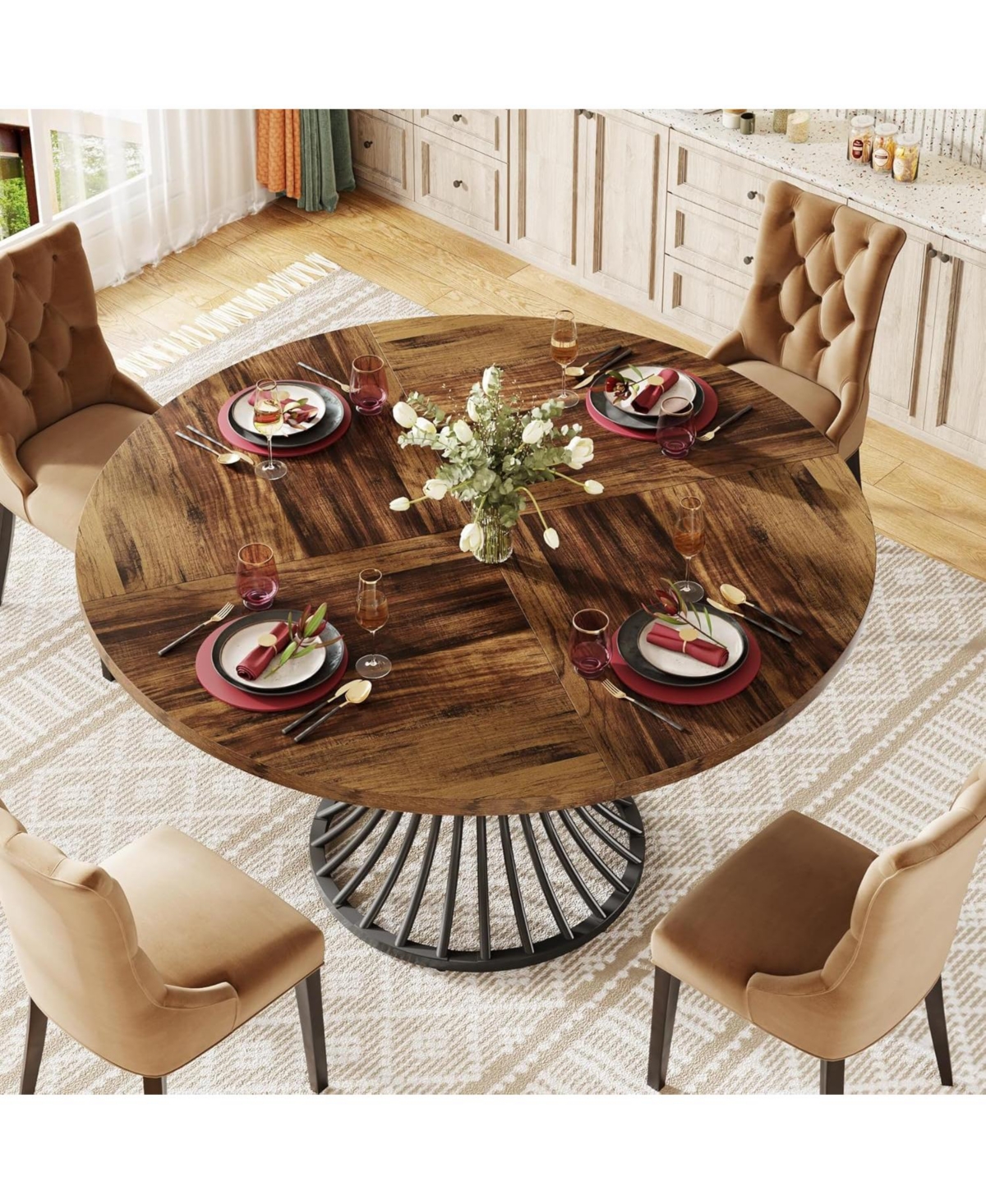 Click here for Tribesigns Round Dining Table for 4 People  47 Woo... prices