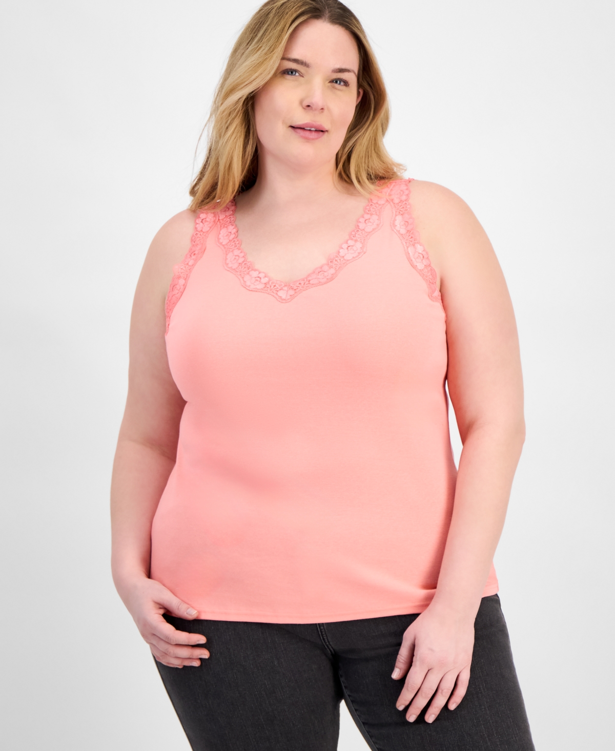 Click here for Style & Co Plus Size Lace-Trimmed Tank Top  Exclus... prices