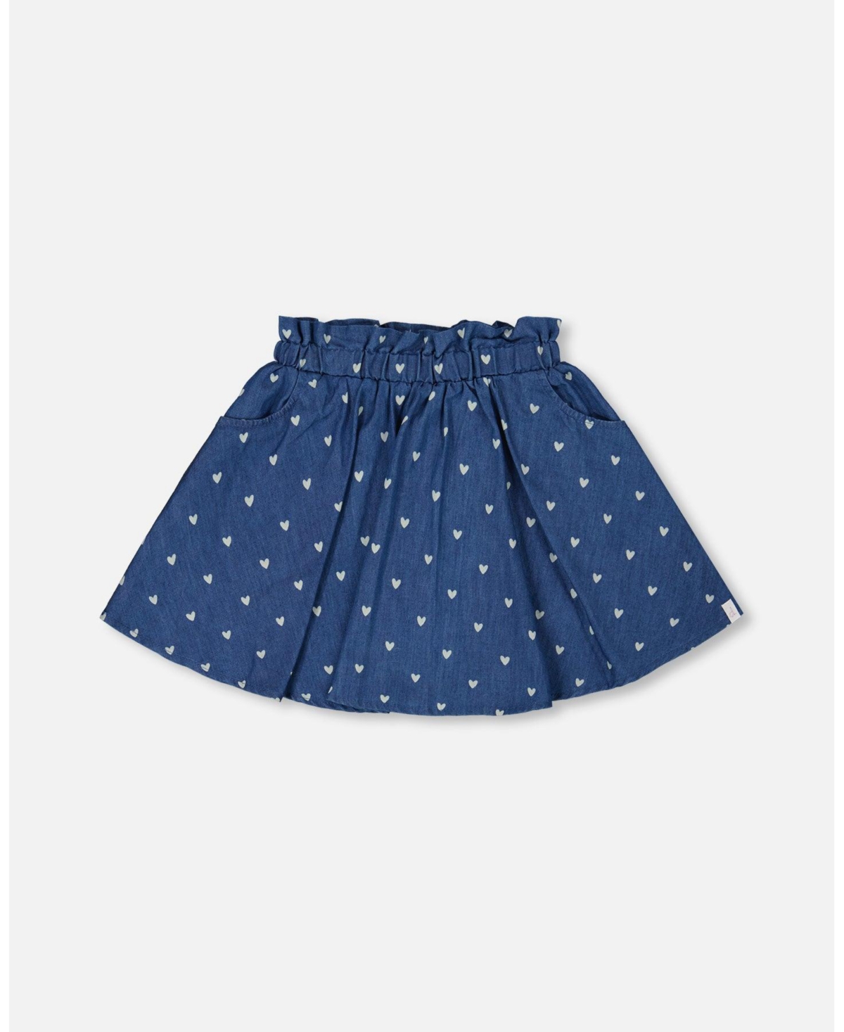 Deux par Deux Big Girls Printed Chambray Skort Navy Blue And White Hearts - Navy blue and white hearts