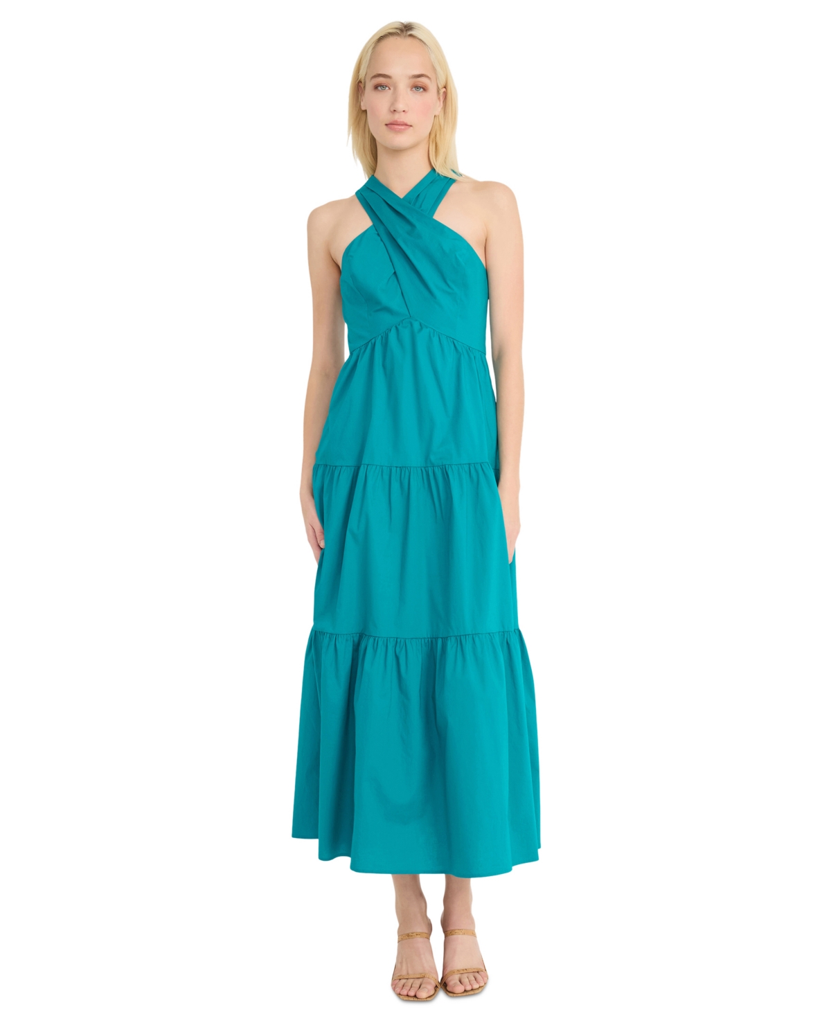 Click here for Donna Morgan Womens Cotton Tiered Maxi Dress - Blu... prices