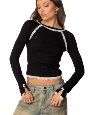 Edikted Womens Edith Lacey Ribbed Top - Macy's