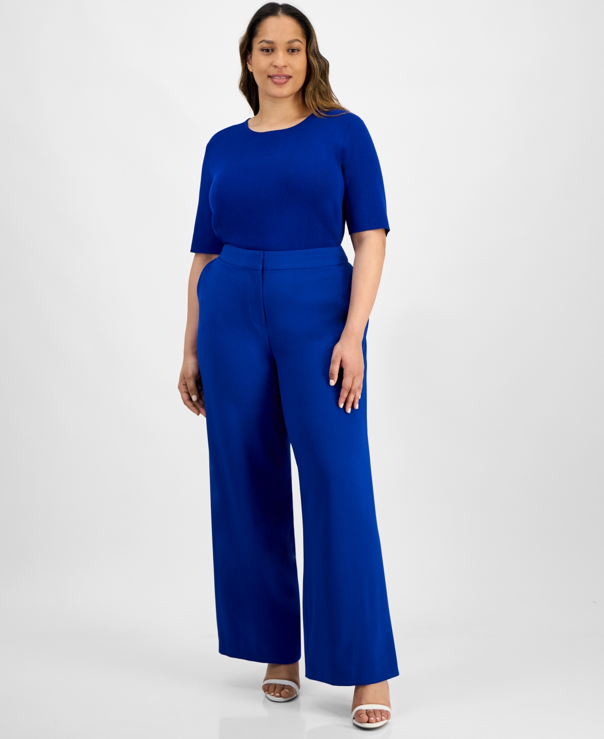 Click here for Tahari Asl Plus Size Wide-Leg Pants - Colbalt prices