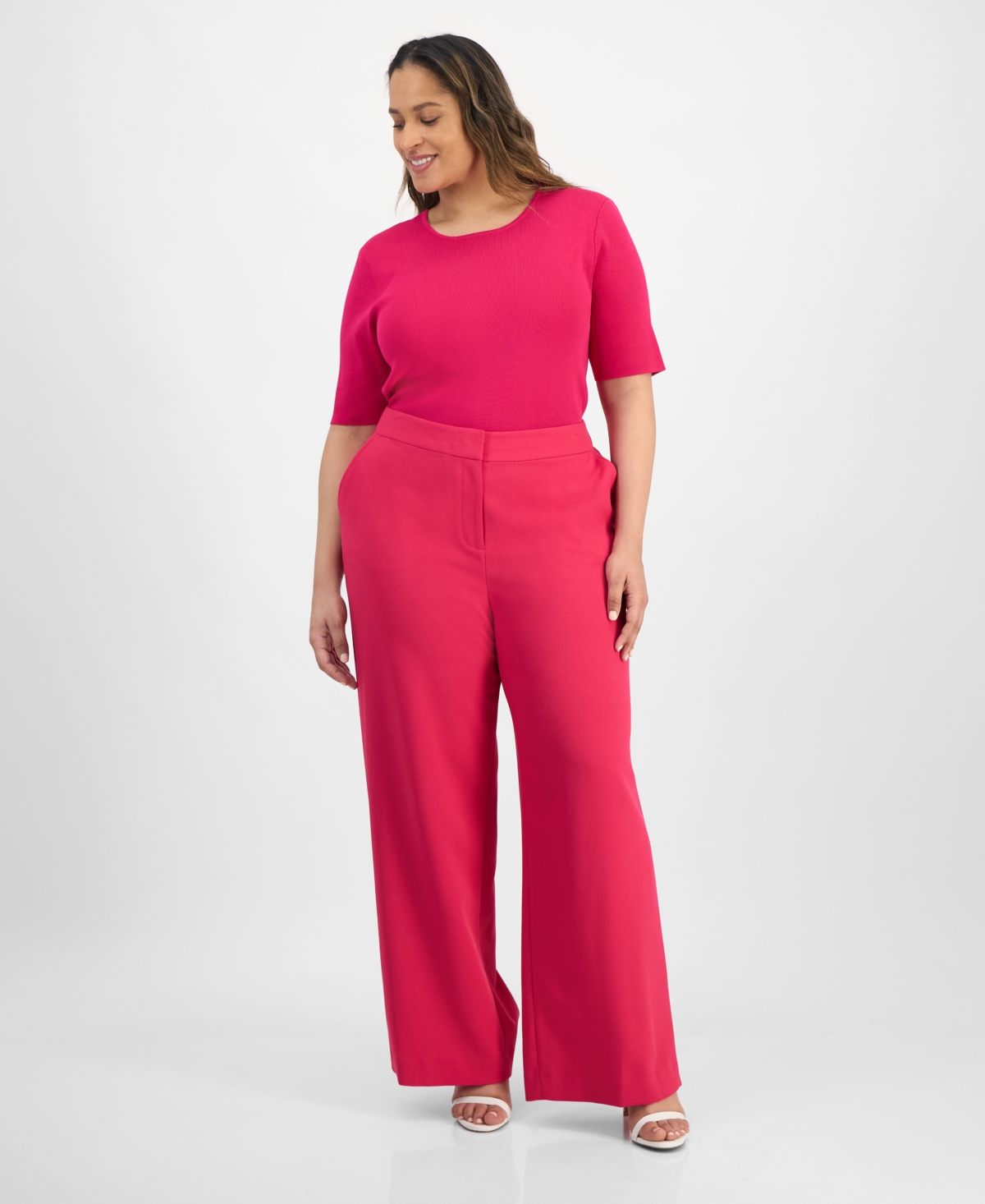 Click here for Tahari Asl Plus Size Wide-Leg Pants - Raspberry prices