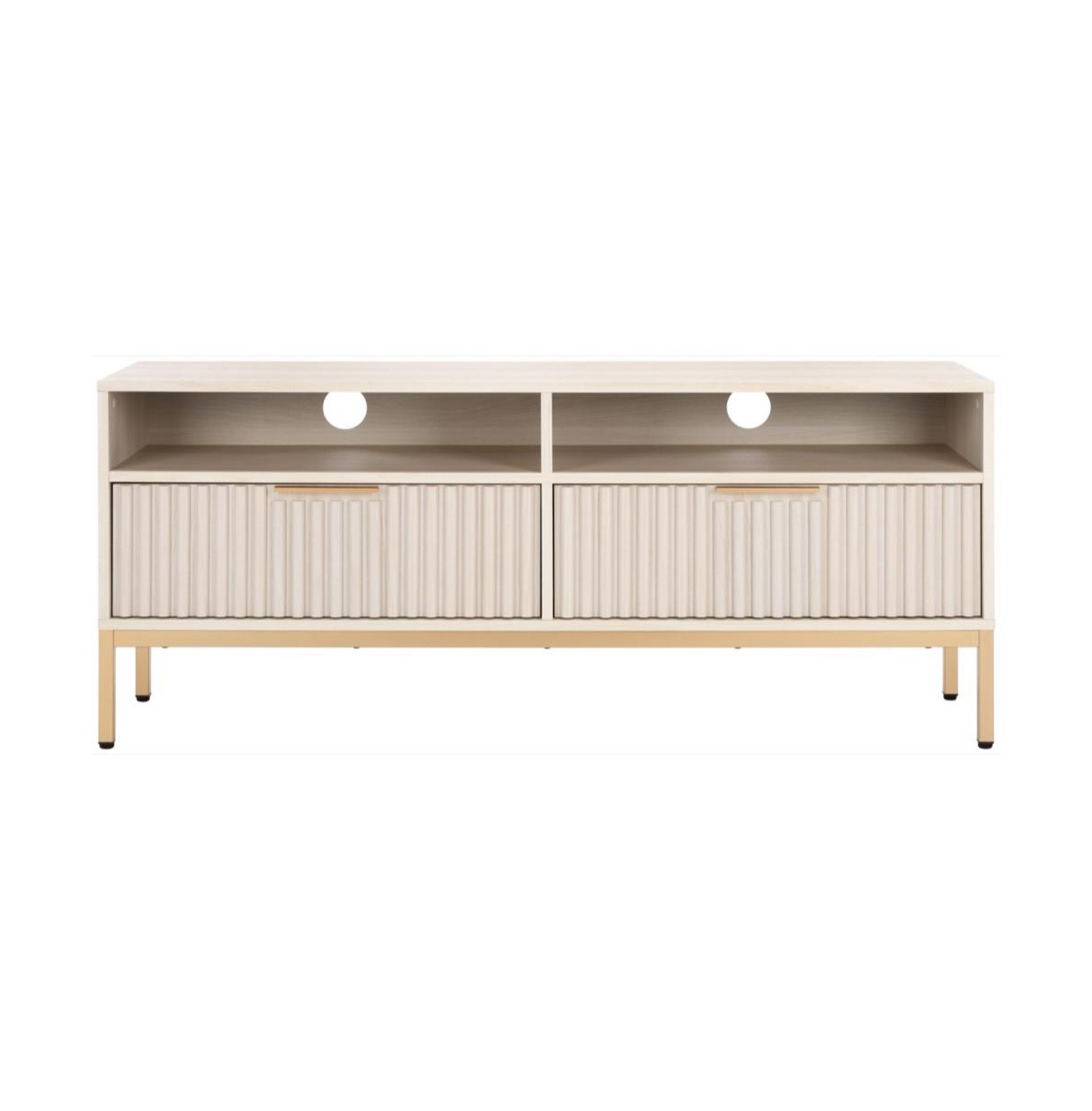 Lylia 2 Drawer 2 Shelf Media Stand - Bleached white/gold