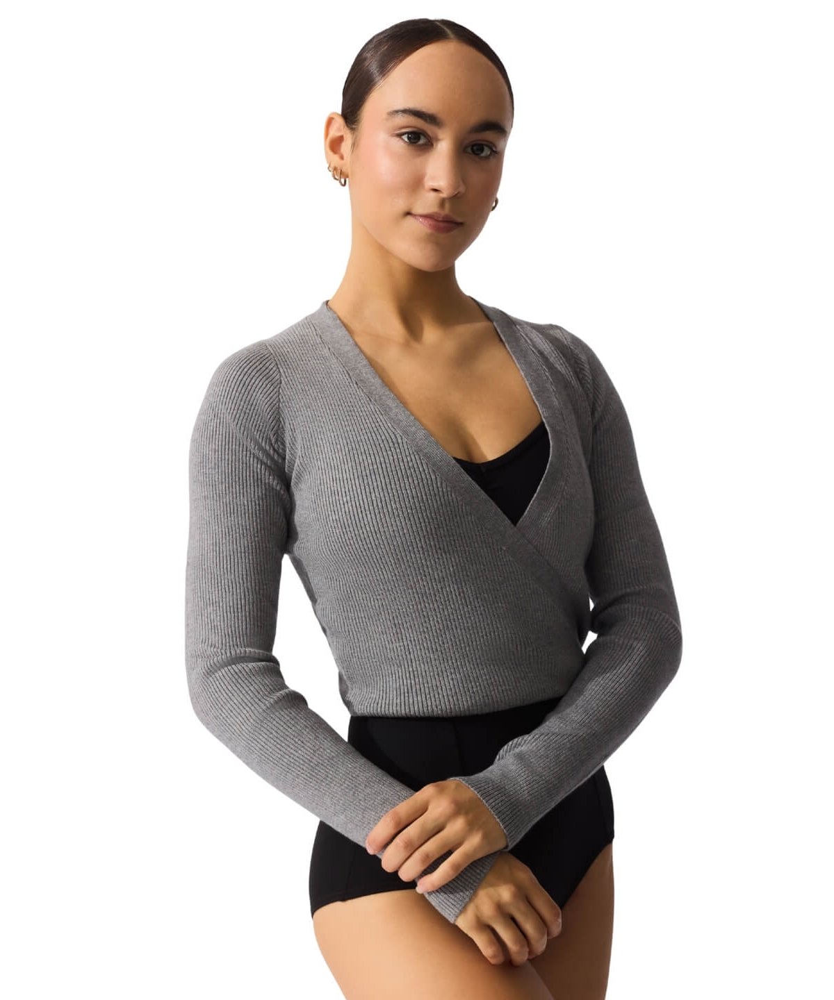 Click here for Capezio Womens Ribbed Knit Wrap Sweater - Heather... prices
