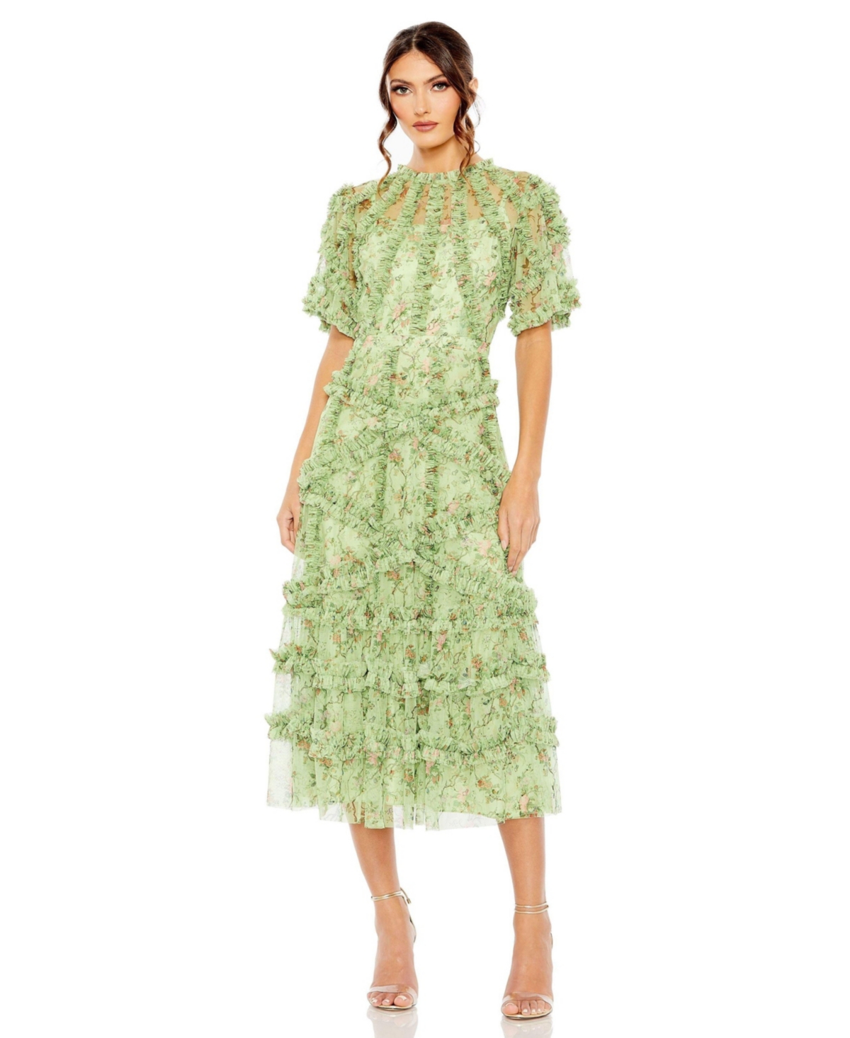 Click here for Mac Duggal Womens Floral Flutter Sleeve Mesh Print... prices