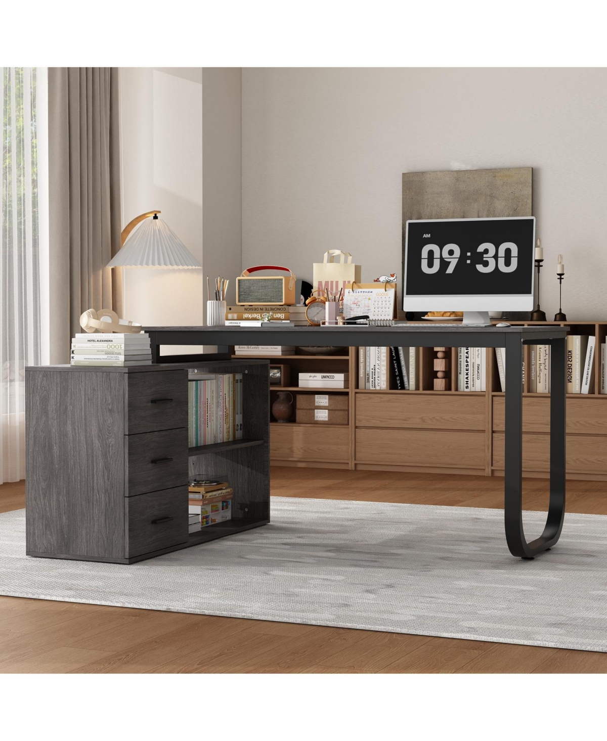 Click here for Famapy 55.1 in. L-Shaped Brown Wood Computer Desk... prices