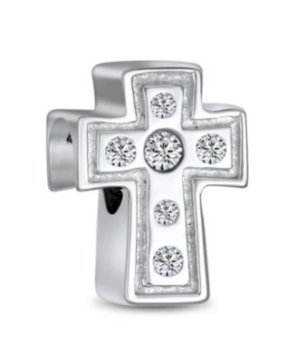 Bling Jewelry Simple Sparkling CZ Cross Charm Bead Communion s Sterling ...