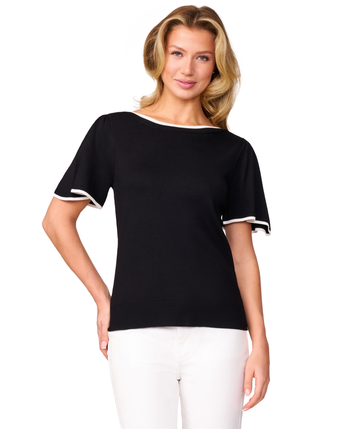 Click here for Melissa Paige Petite Boat-Neck Flutter-Sleeve Swea... prices