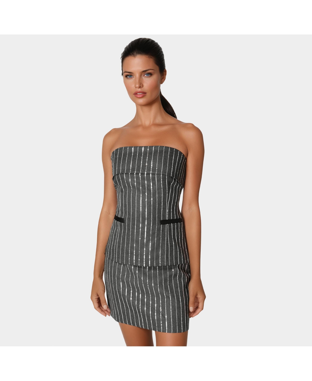 Click here for Bebe Womens Stripe Sequins Strapless Corset - Char... prices