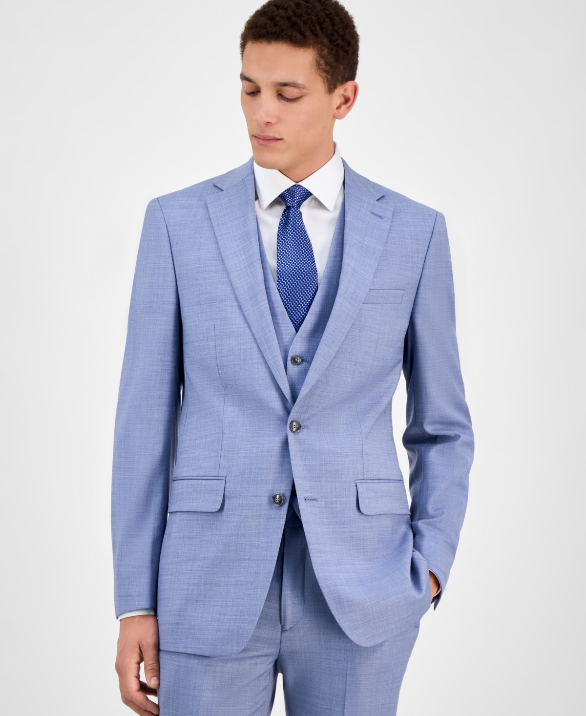 Click here for Calvin Klein Mens Slim-Fit Wool-Blend Stretch Suit... prices