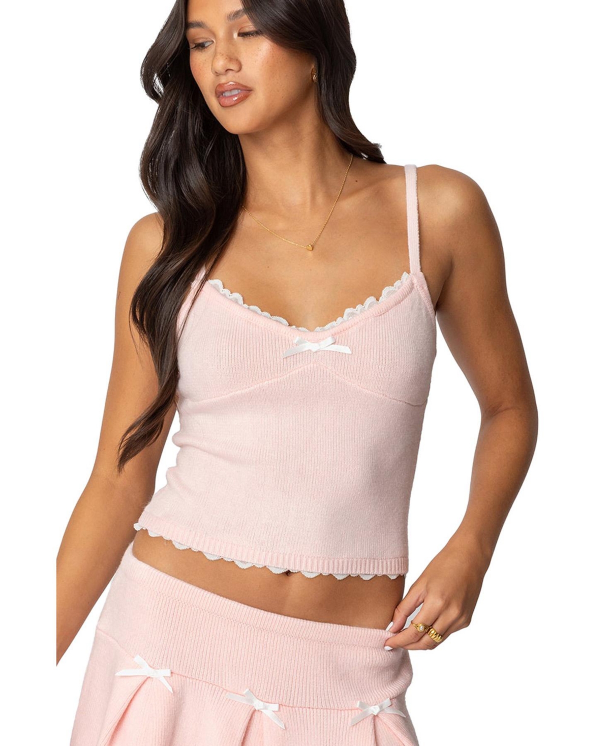 Click here for Edikted Womens Easter Knit Tank Top - Light pink prices