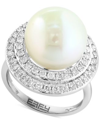 EFFY Cultured Freshwater Pearl (13mm) & Diamond (7/8 ct. t.w.) Ring in ...