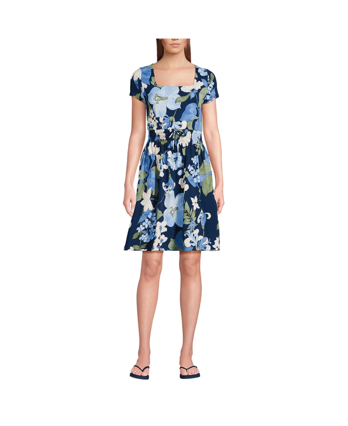 Click here for Lands End Womens Cotton Modal Smocked Waist Dress... prices