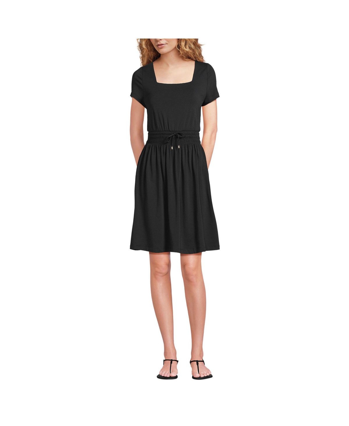 Click here for Lands End Womens Cotton Modal Smocked Waist Dress... prices