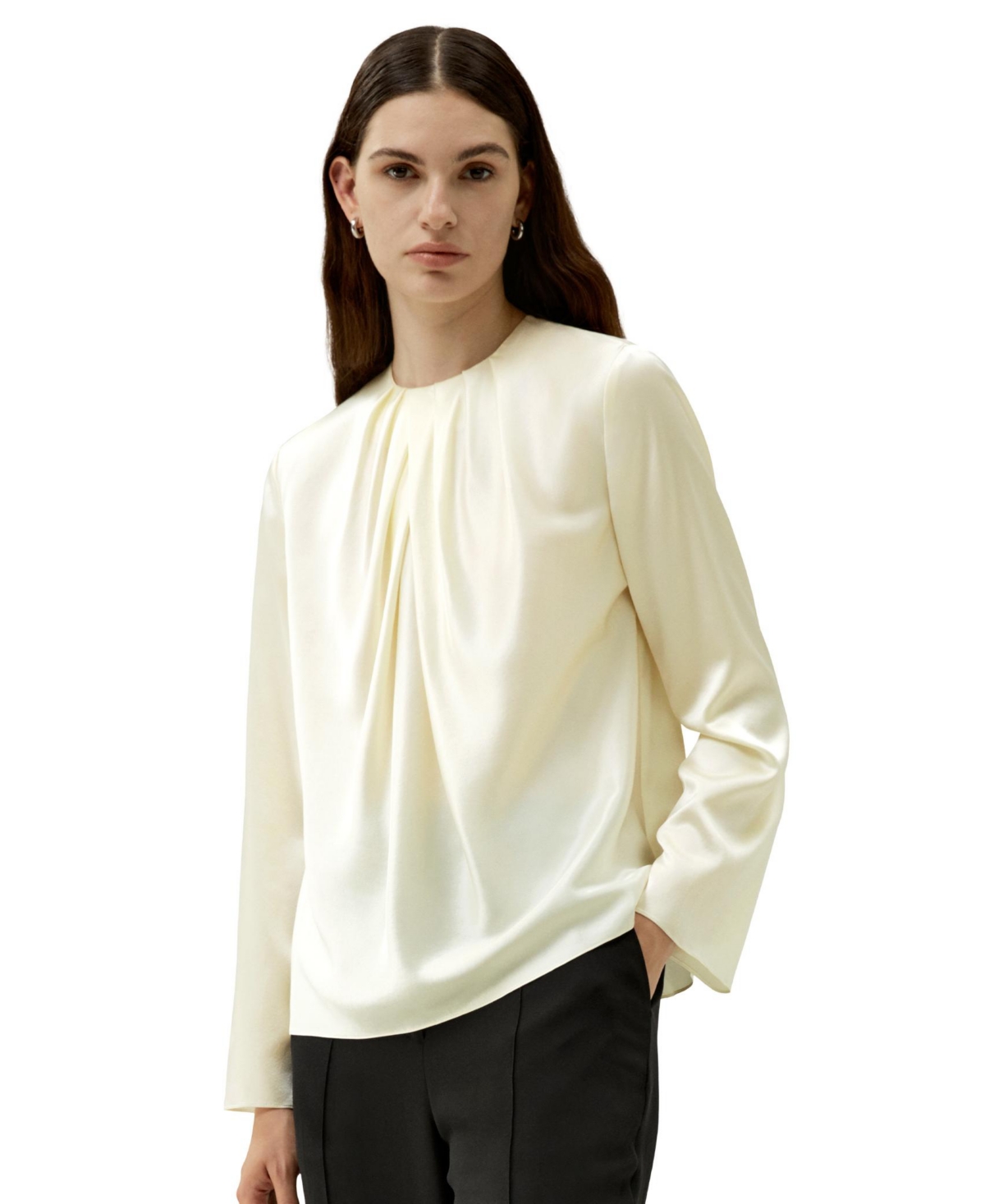 Click here for Silk Ruched-Neck Top for Women - Lily white prices