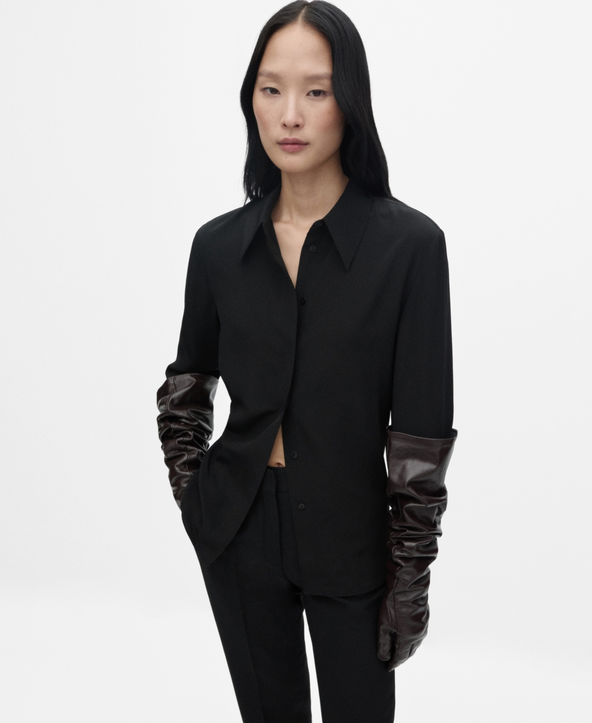 Click here for Mango Womens Satin Silk Shirt - Black prices