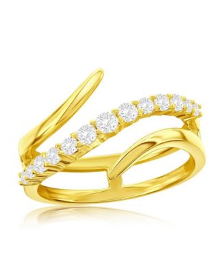 Sterling Silver, Gold Plated Polished & CZ Wave Ring - Macy's