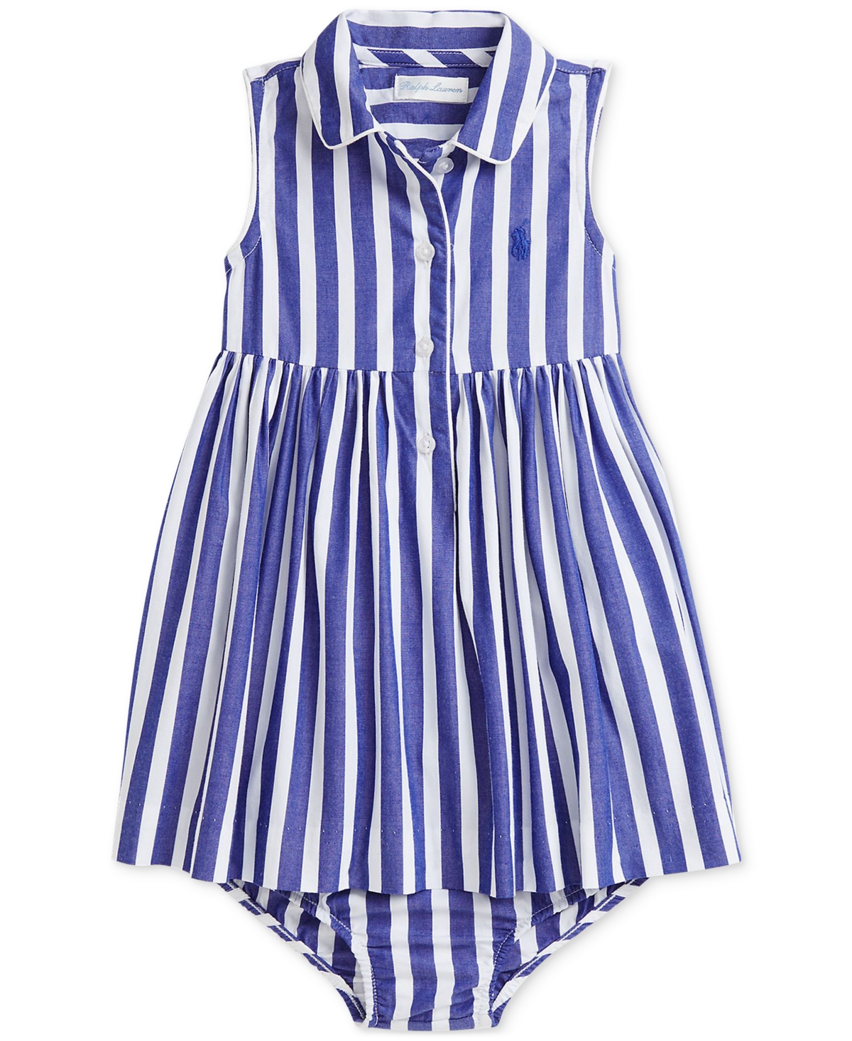 Polo Ralph Lauren Baby Girls Striped Cotton Poplin Shirtdress - Blue