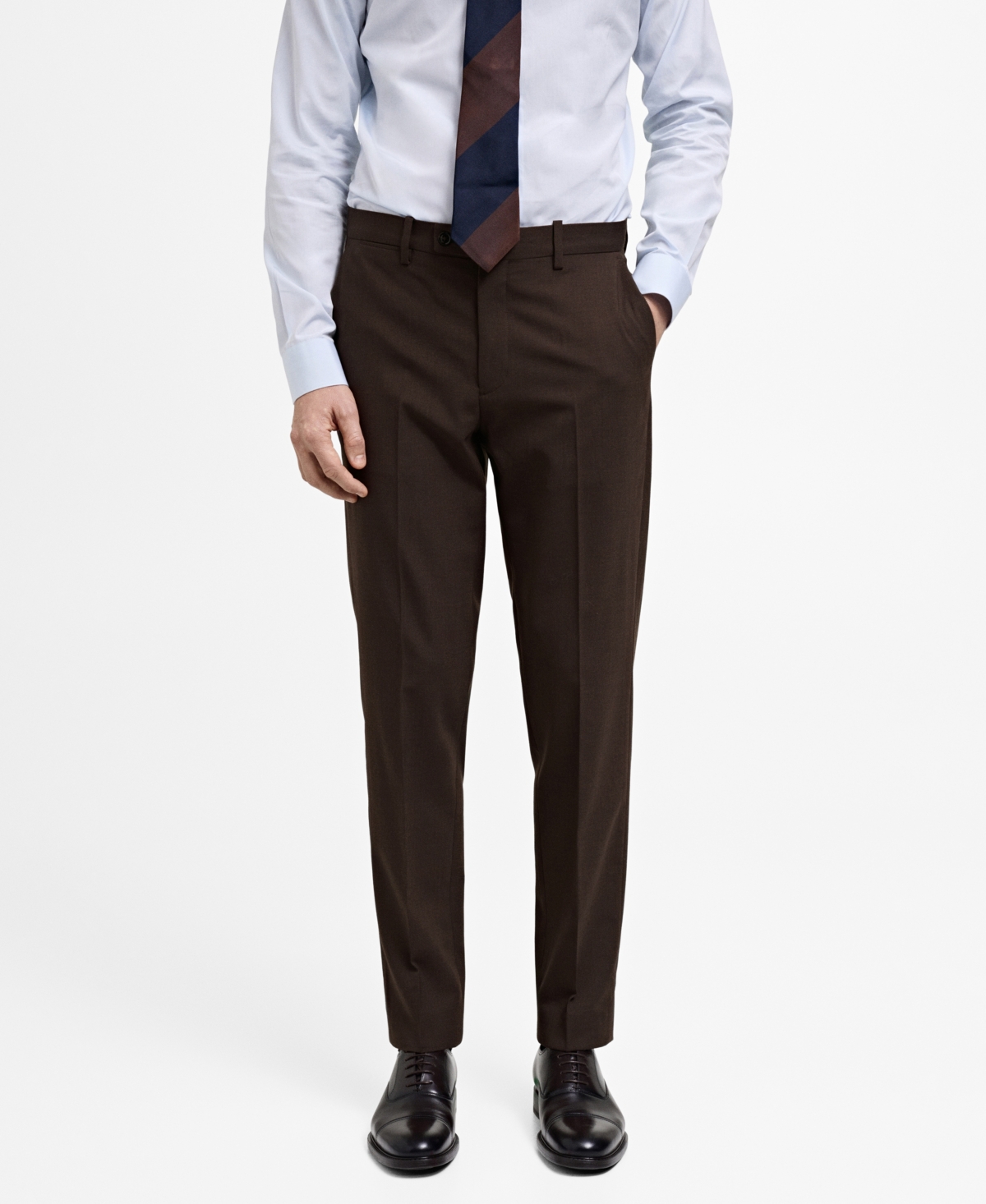 Click here for Mango Mens Slim-Fit Wool Suit Pants - Brown prices