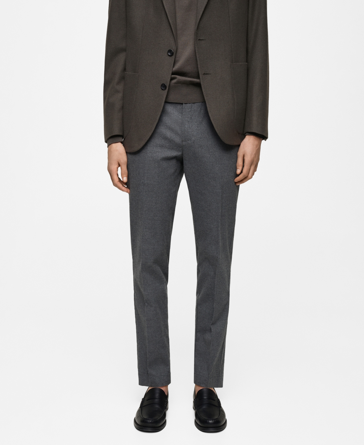 Click here for Mango Mens Regular-Fit Flannel Trousers - Light He... prices