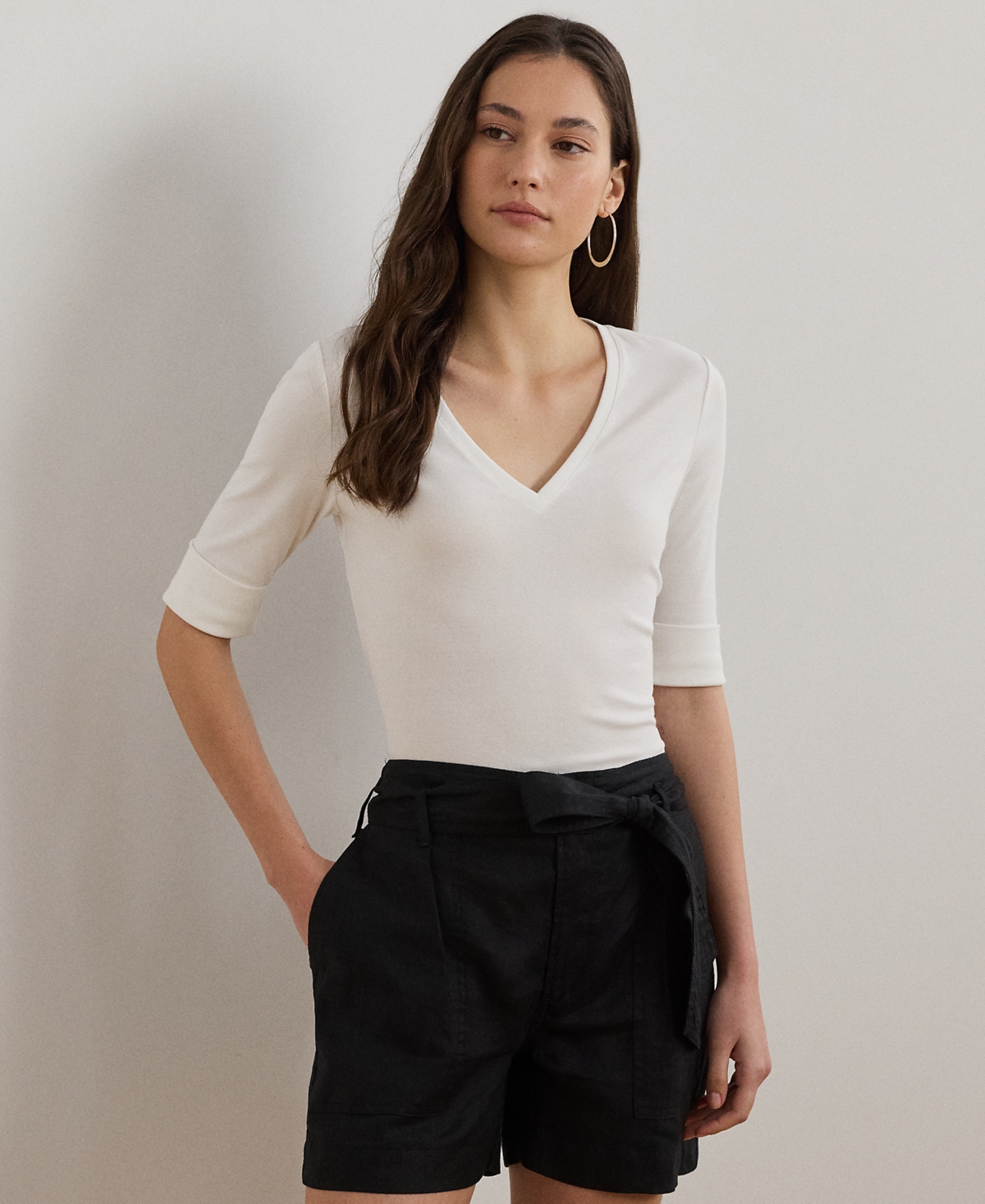 Click here for Lauren Ralph Lauren Petite Stretch Cotton Elbow-Sl... prices