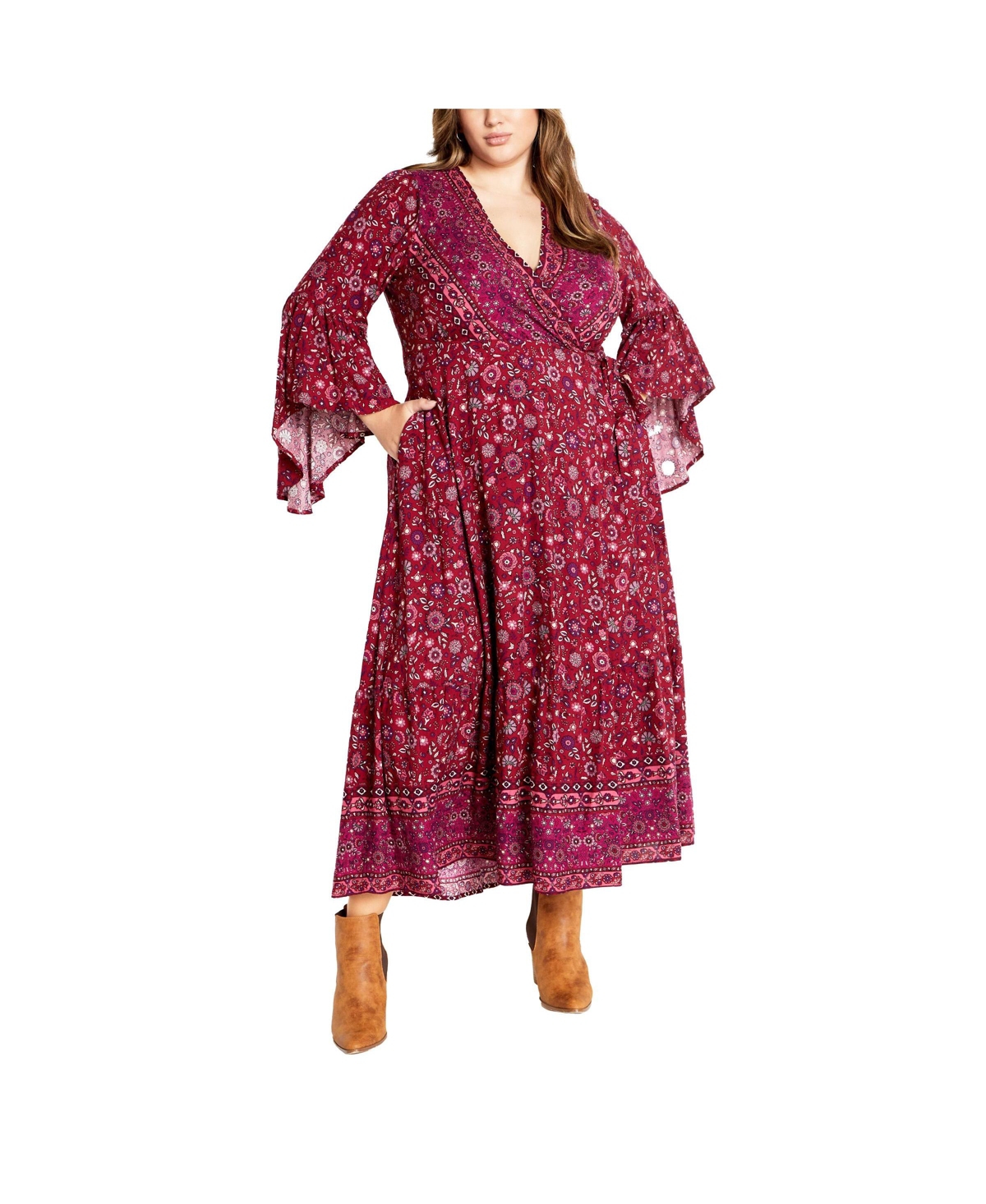 Click here for Plus Size Belle Wrap Maxi Dress - Crimson prices