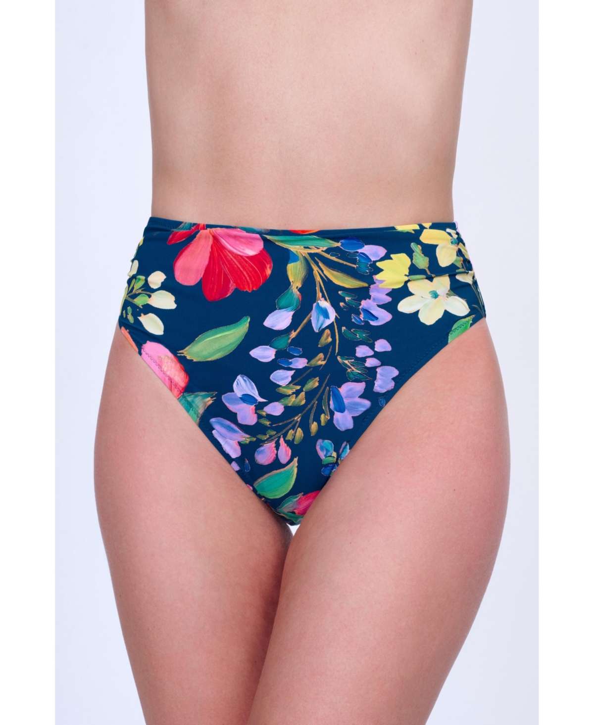 Click here for Garden Dream High Waist Swim Bottom - Navy multi prices
