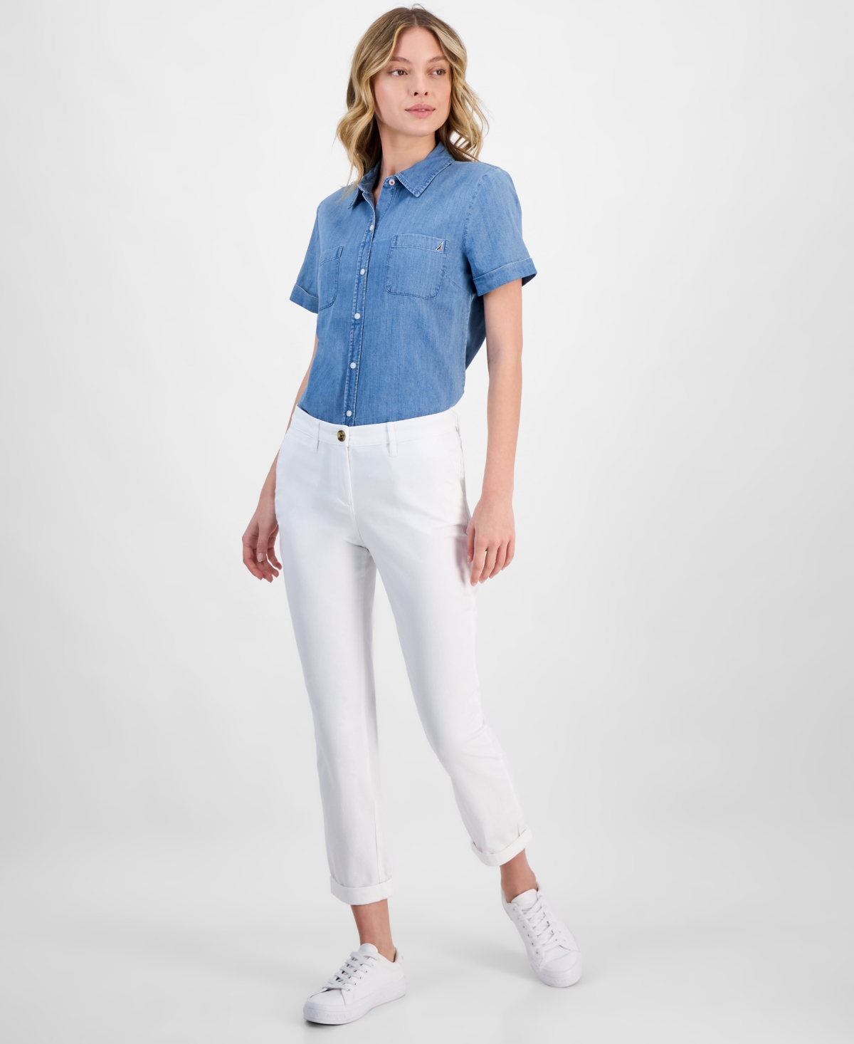 Click here for Nautica Jeans Womens Montauk Solid Cuffed Chino Pa... prices