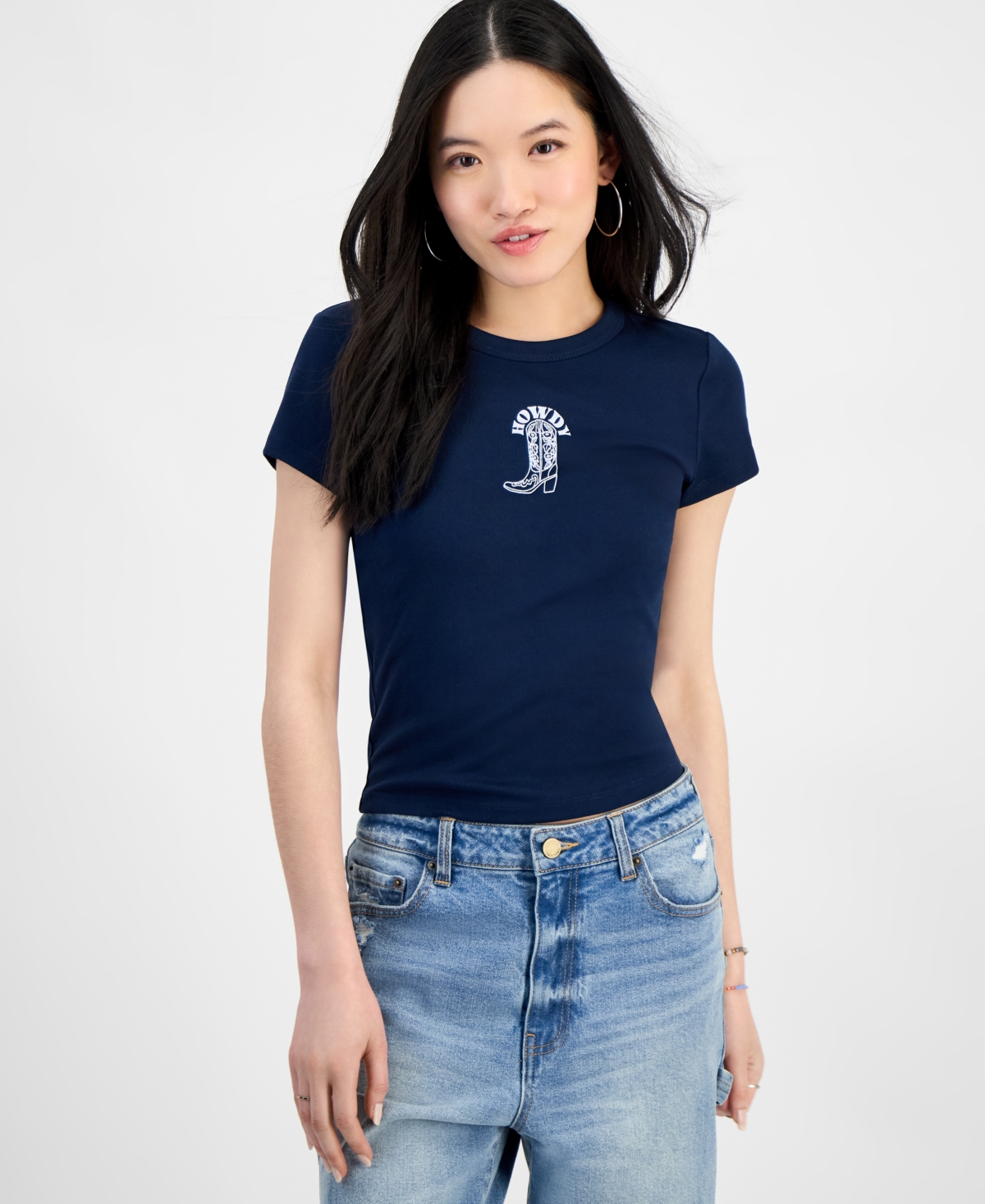 Click here for Just Polly Juniors Cowboy Boots T-Shirt - Navy/Whi... prices