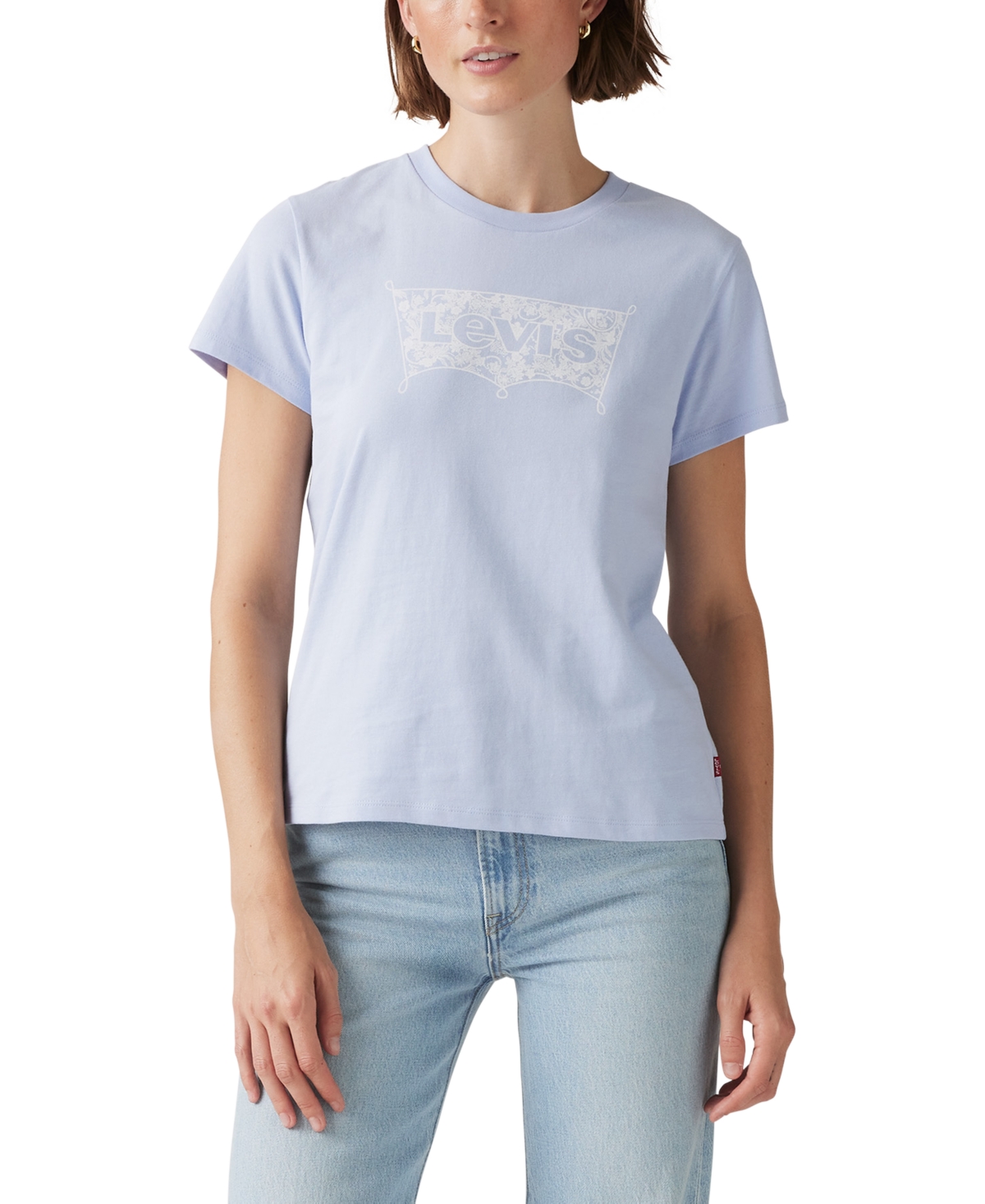Levis Womens Perfect Graphic Logo Cotton T-shirt - Floral Bandana Print Bw Fill Kentucky Bl
