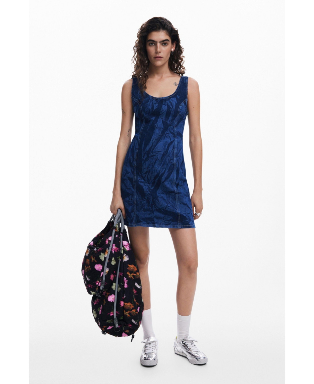 Click here for Desigual Womens Printed denim dress - Blue prices